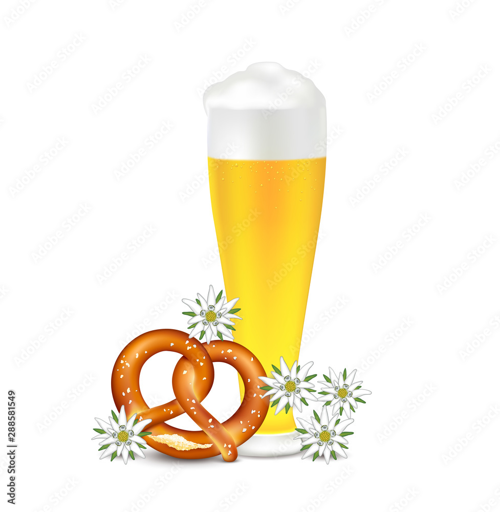 Bier mit Brezel und Edelweiss, Laugenbrezel, Salzbrezel, Laugenbrezel ...