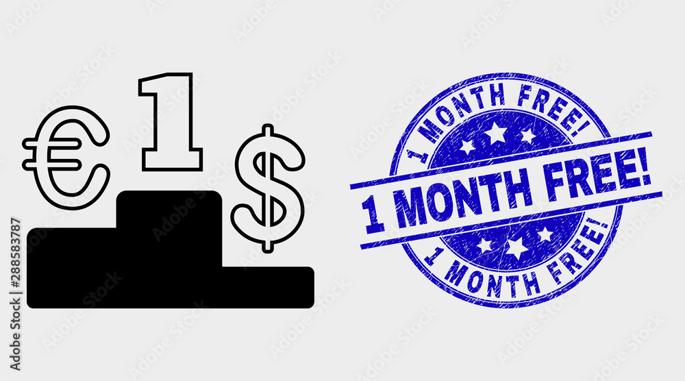 Vector currency pedestal pictogram and 1 Month Free! seal. Red round ...