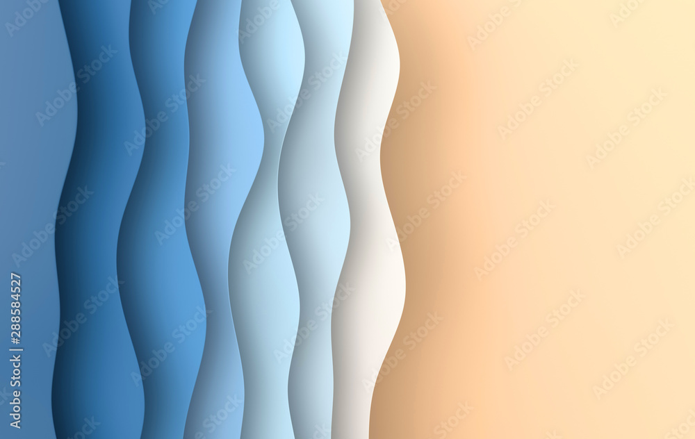 Blue paper art cartoon abstract waves, folds Paper carve background ...