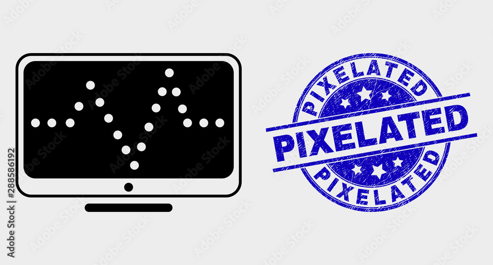 Vector online dotted chart pictogram and Pixelated seal. Red round ...
