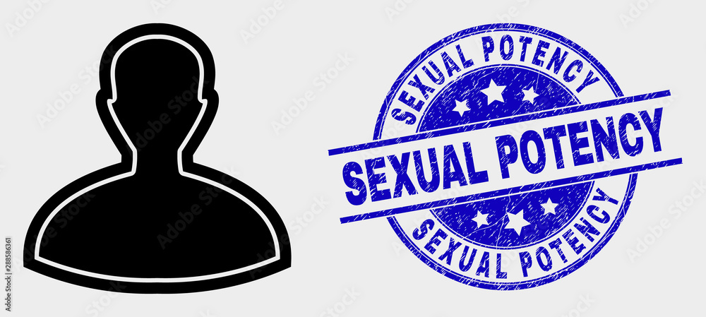 Vector person icon and Sexual Potency seal stamp. Red round textured ...