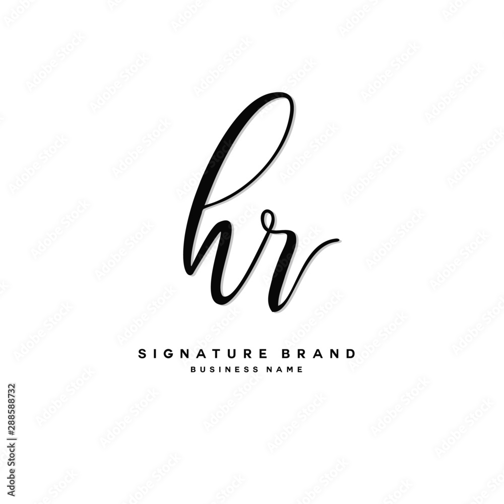 H R HR Initial letter handwriting and signature logo concept design ...