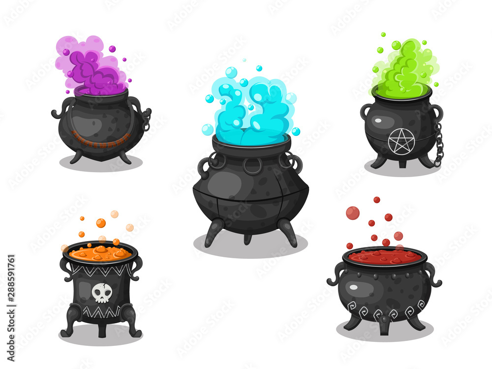 Collection of witches cauldron. Concept cartoon witches cauldron in ...