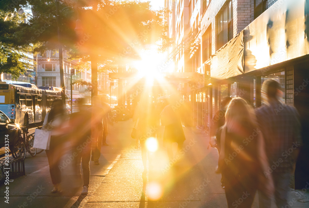 Groups of busy people walking down the crowded sidewalks of 14th Street ...