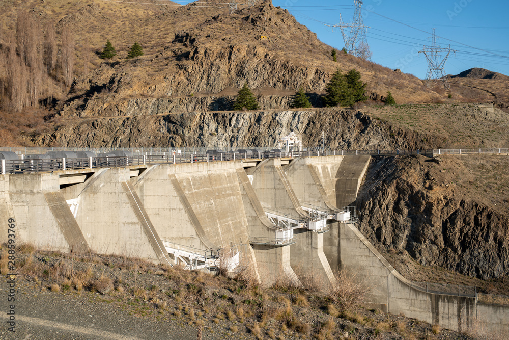 Industrial Dam and Electricity power station at Lake Benmore in New ...
