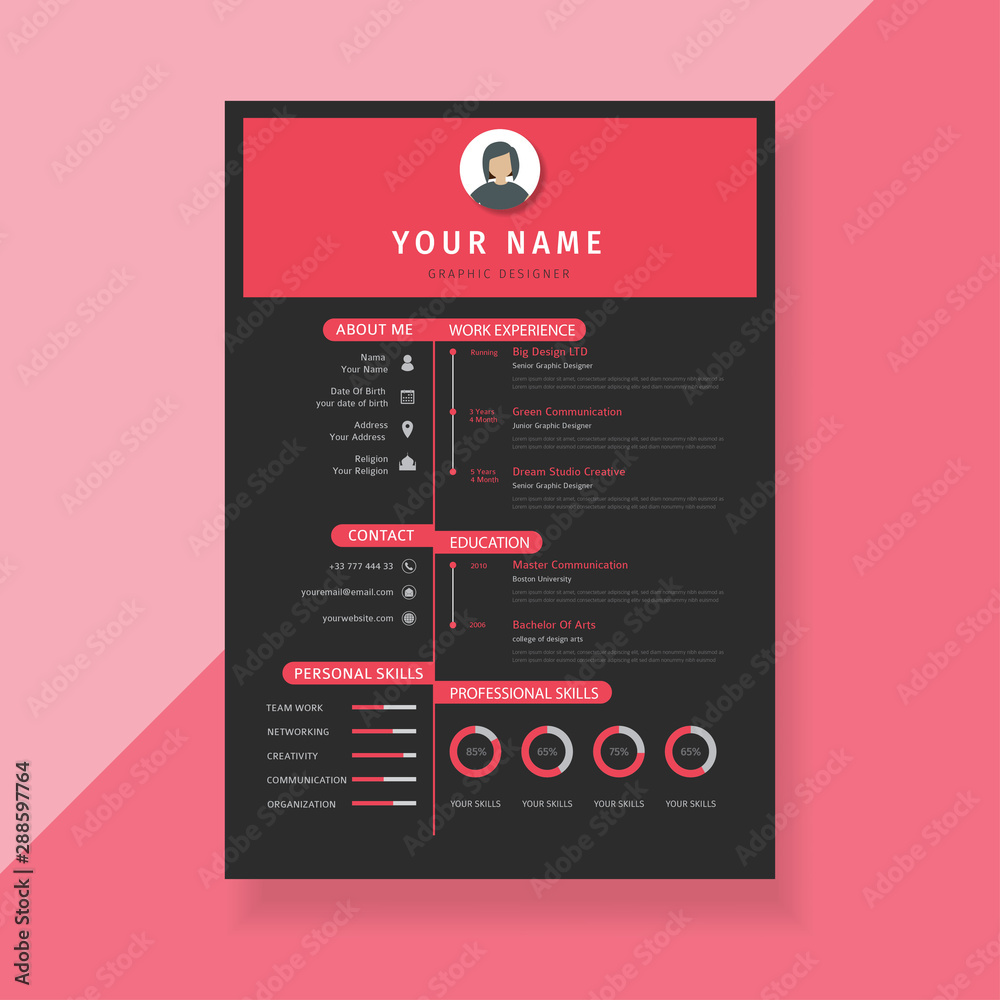 curriculum vitae template design, using a mixture of black and red ...