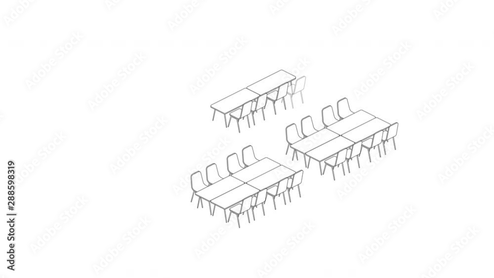 Meeting room setup layout configuration Banquet style, 3D virtual ...