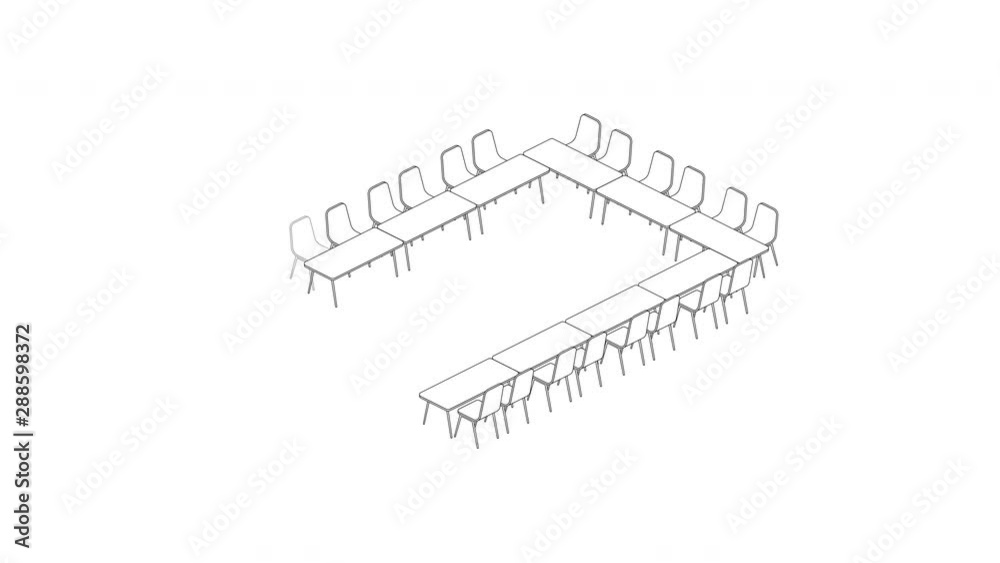 Meeting room setup layout configuration U Shape style, 3D virtual ...