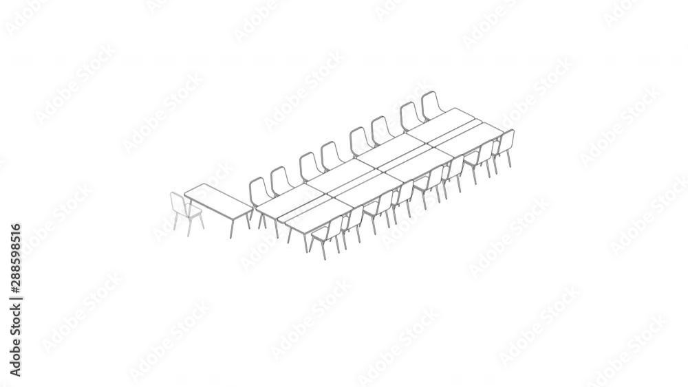 Meeting room setup layout configuration T Shape style, 3D virtual ...