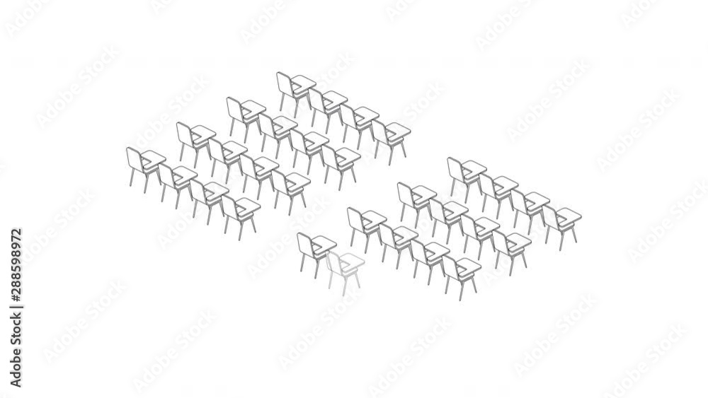 Meeting room and school chair with writing pad setup layout ...