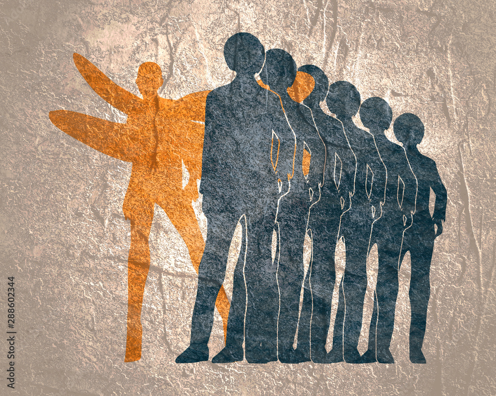 Special standing out from the crowd. Human differences. Woman with ...
