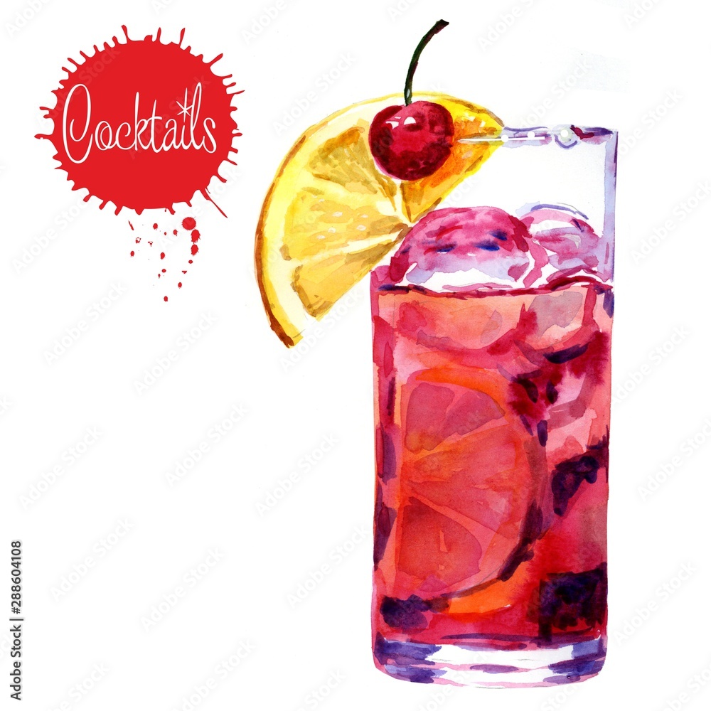 Watercolor drawing of a cocktail. Stock Illustration | Adobe Stock