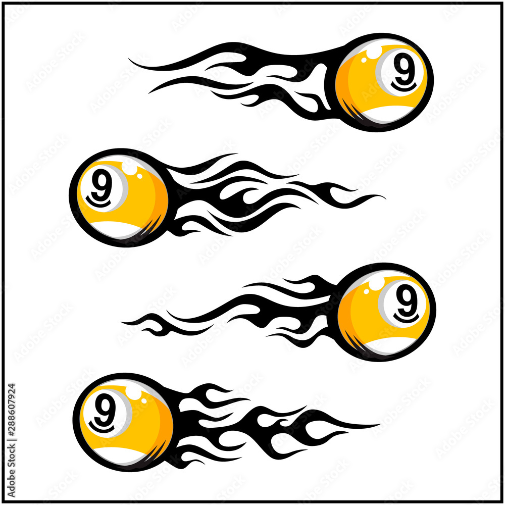 billiard 9 ball tribal flame set of 4 Stock Vector | Adobe Stock