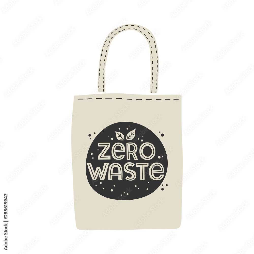Textile eco-friendly reusable shopping bag with lettering Zero Waste ... Textile eco-friendly reusable shopping bag with lettering Zero Waste ...