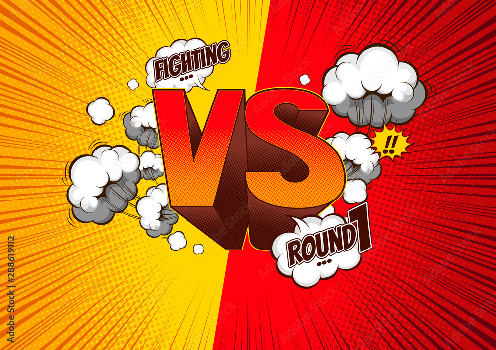 Versus VS, fight battle background comic, speech bubbles , doodle art ...