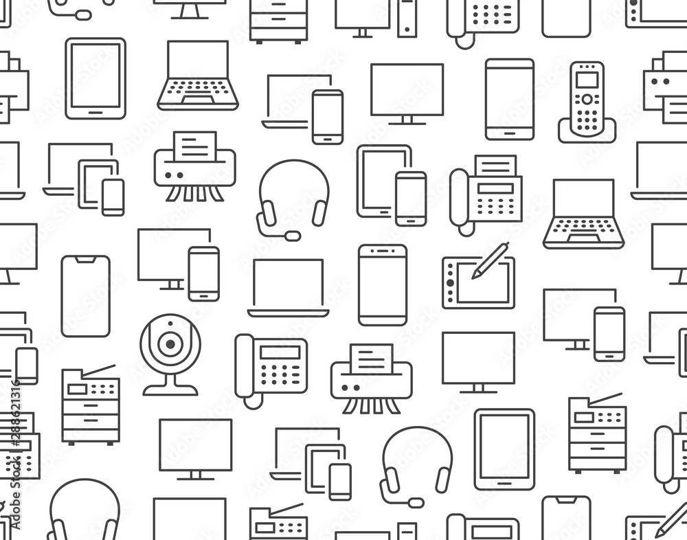 Devices seamless pattern with flat line icons. Electronics background ...