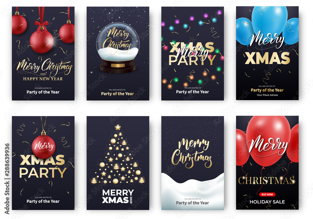 Christmas cards. Merry Xmas holiday poster design layout templates ...