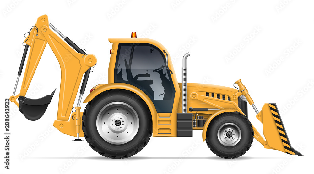 Realistic backhoe loader vector illustration Stock Vector | Adobe Stock