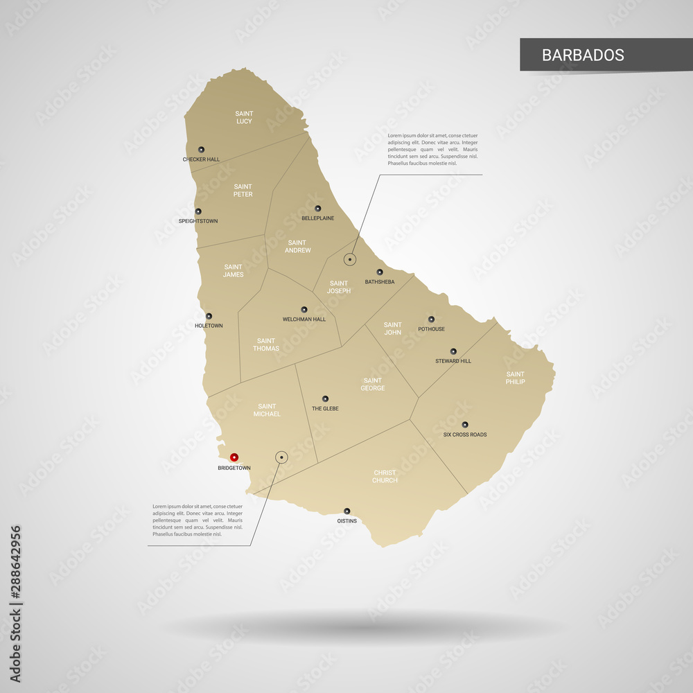 Stylized vector Barbados map. Infographic 3d gold map illustration with ...