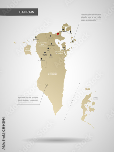 Stylized vector Bahrain map. Infographic 3d gold map illustration with ...