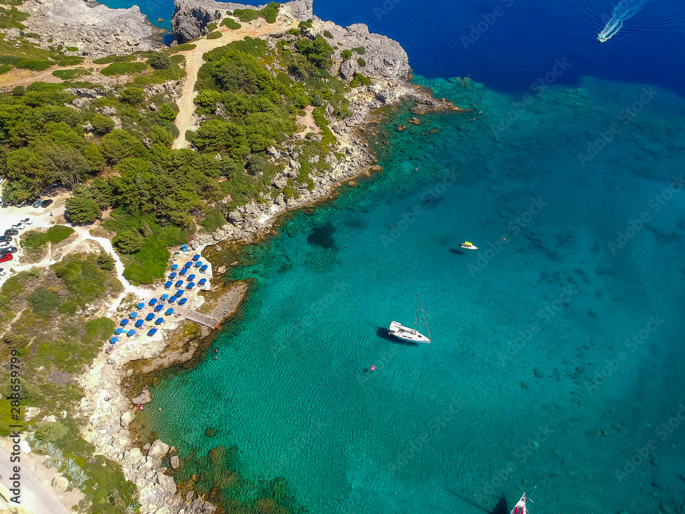 Aerial birds eye view drone photo Ladiko bay near Anthony Quinn on ...