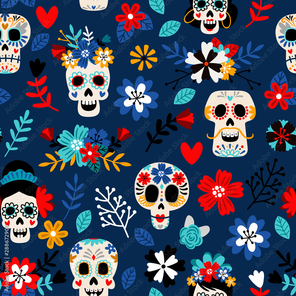 Day of the dead pattern. Dia de los muertos mexican festival seamless ...