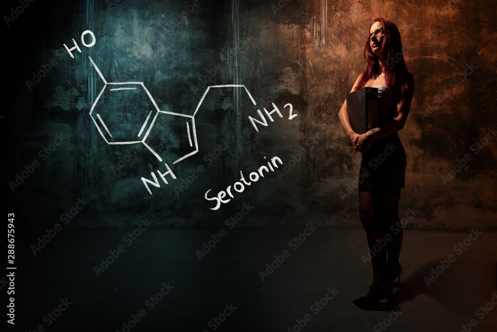 Sexy girl or secretary or female student presenting handdrawn chemical ...