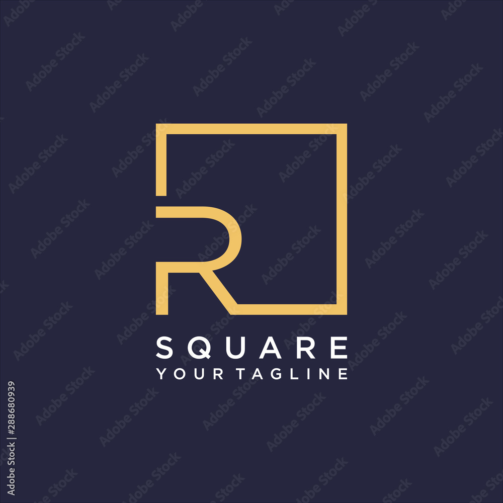 letter R Logo design with square frame line art. business consulting ...