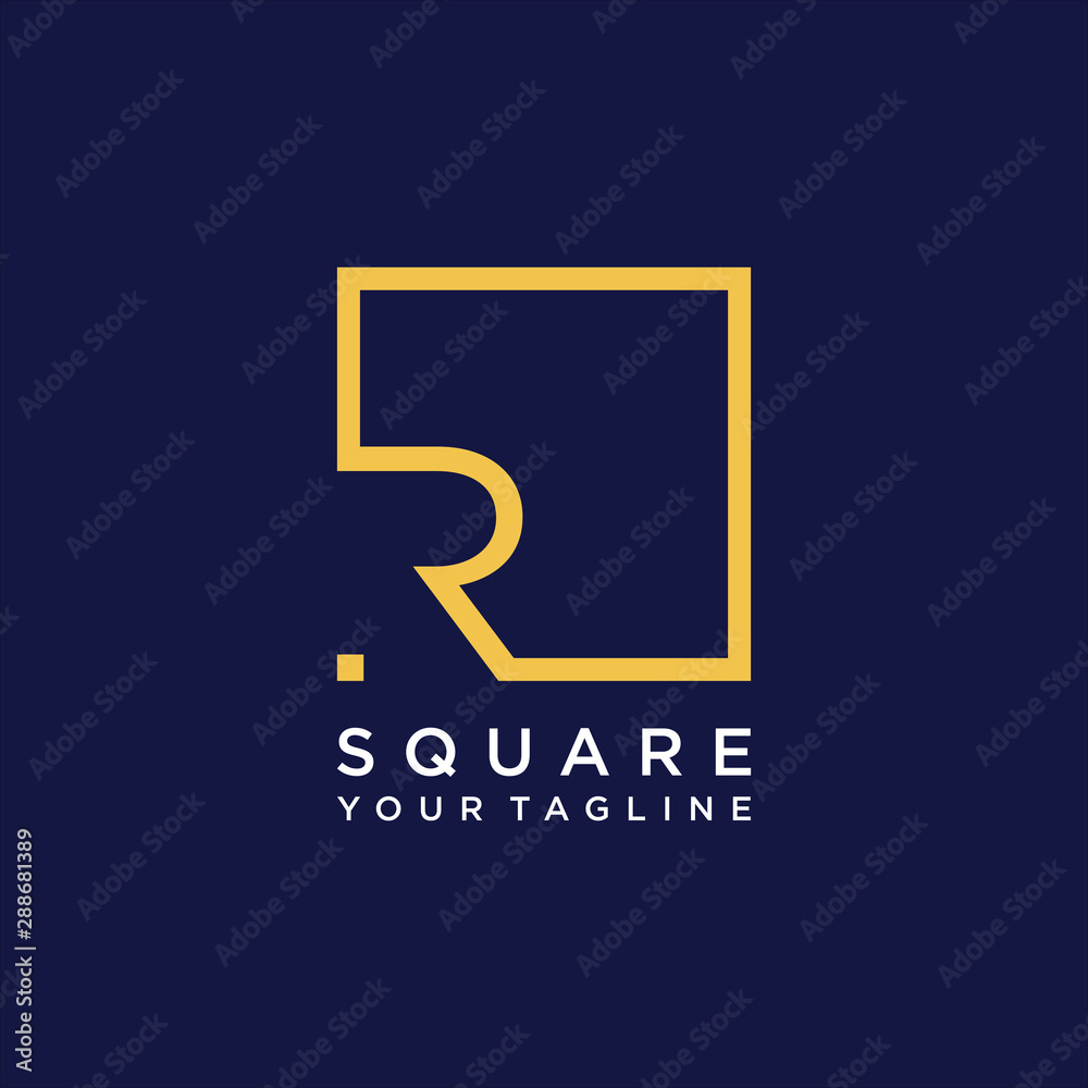 letter R Logo design with square frame line art. business consulting ...