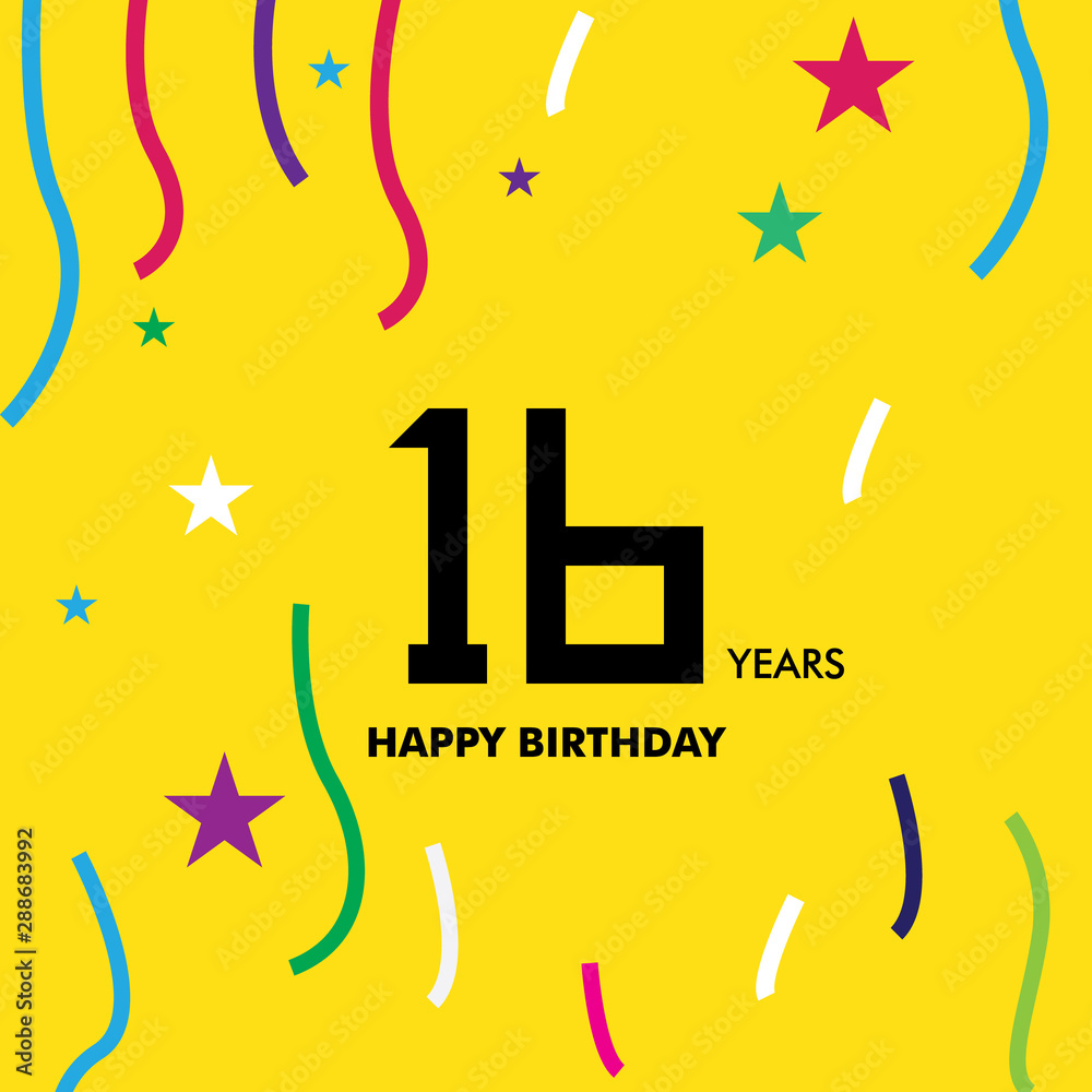Happy birthday number 16, greeting card for sixteen year in modern flat ...