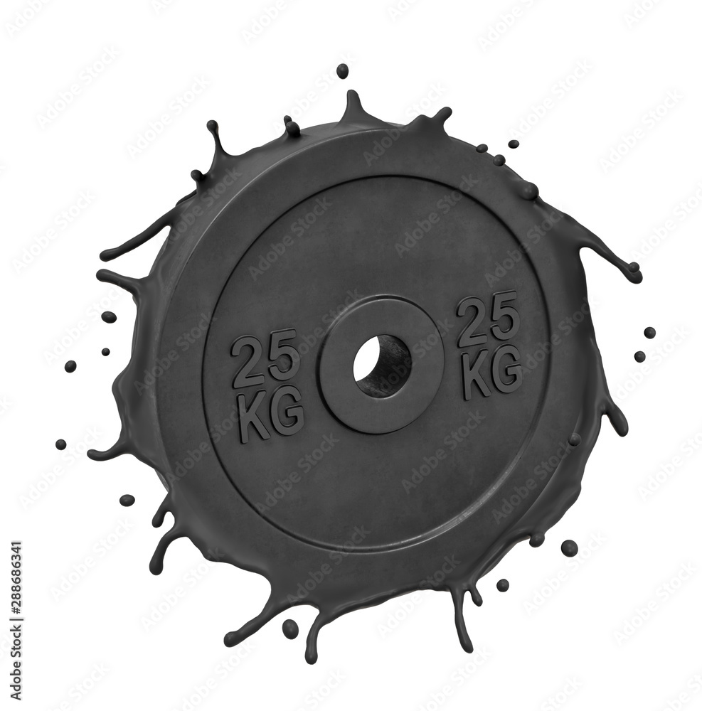ภาพประกอบสต็อก 3d close-up rendering of black melting 25 kg weight ...
