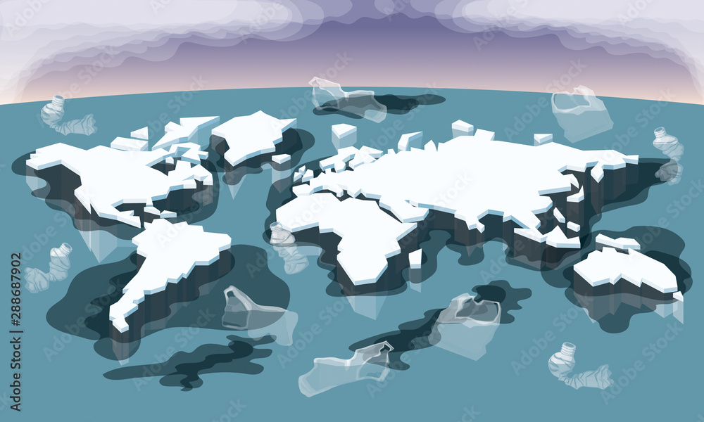 Melting Ice Map Of World Stock Vector | Adobe Stock
