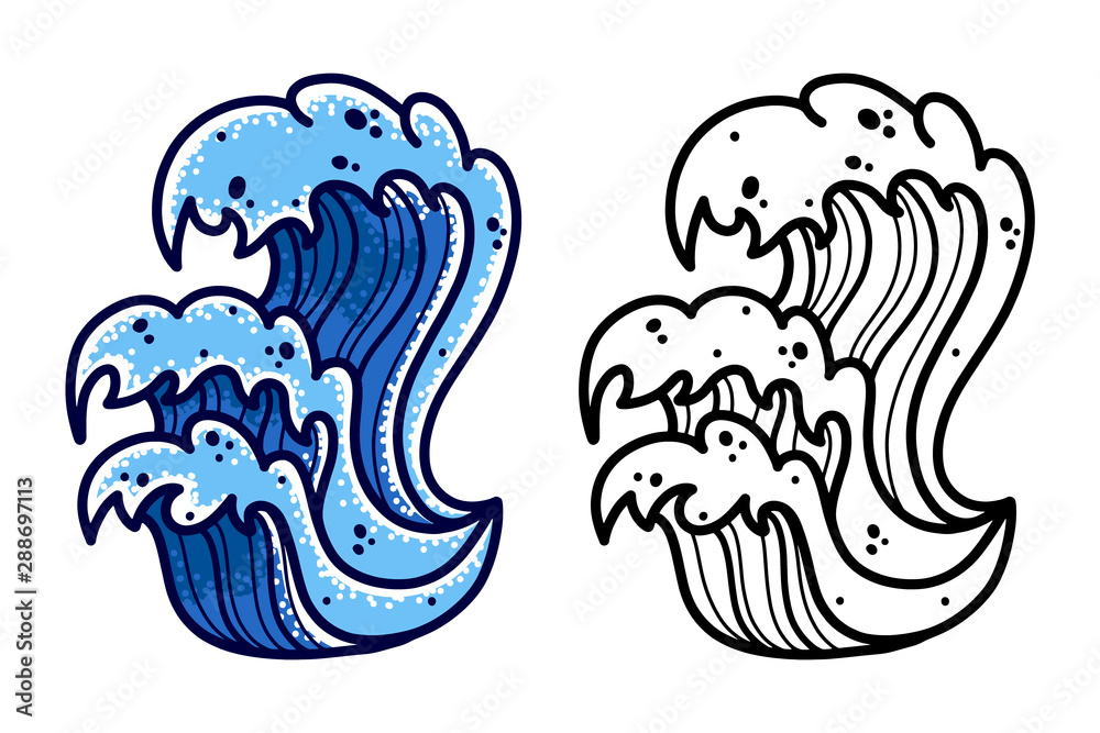 Sea wave hand drawing old school tattoo. Stock Vector | Adobe Stock