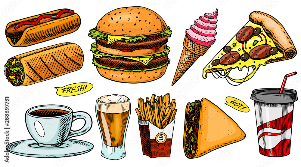 Planner Stickers Non-Printable Planner Stickers FAST FOOD Restaurant ...