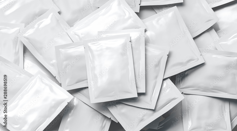 Blank white sachet packet stack mock up Stock Illustration | Adobe Stock