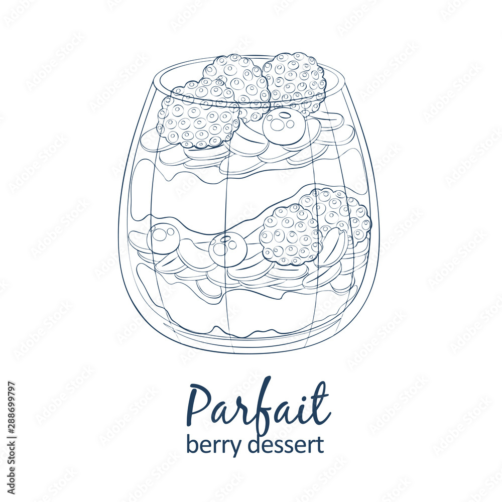 Parfait dessert with berries icon. Hand drawn vector illustration black ...