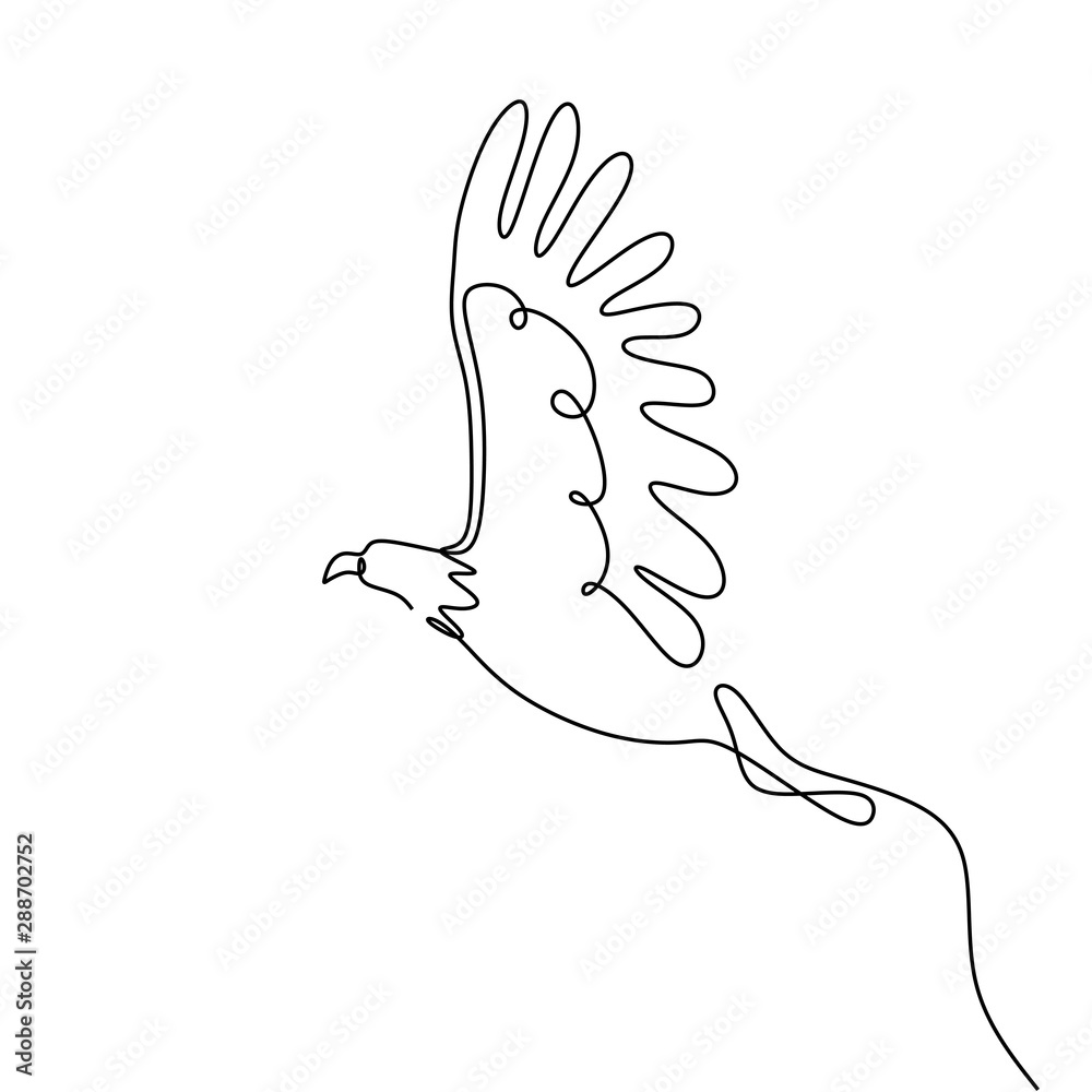 single one line drawing eagle bird flying continuous vector illustration minimalism design Stock ...