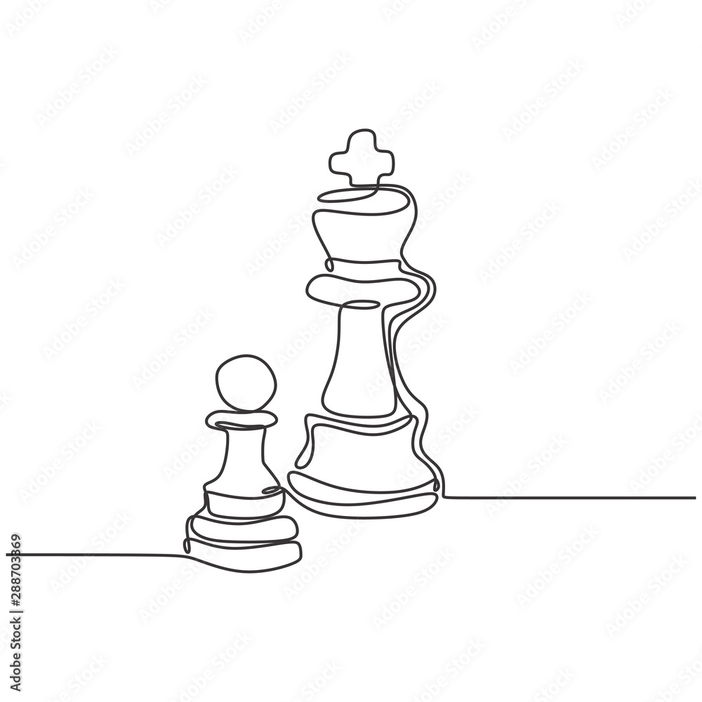 Continuous one line drawing of chess pieces minimalist design isolated ...