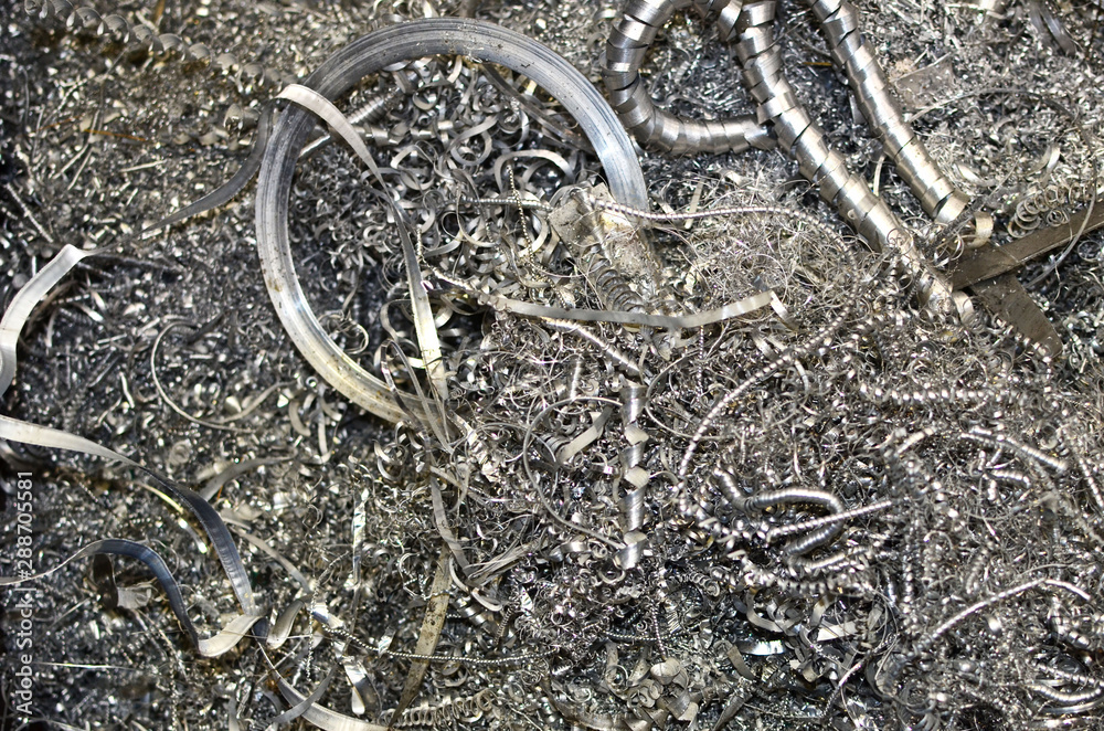 Steel scrap materials recycling. Aluminum chip waste after machining ...
