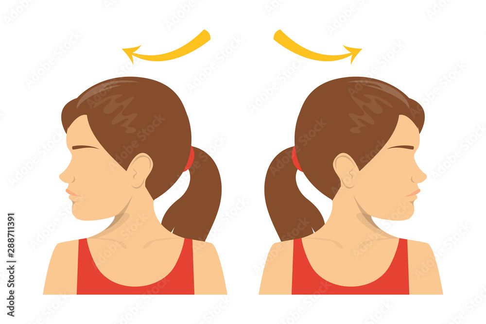 Neck rotation exercise. Turning head left and right Stock Vector ...