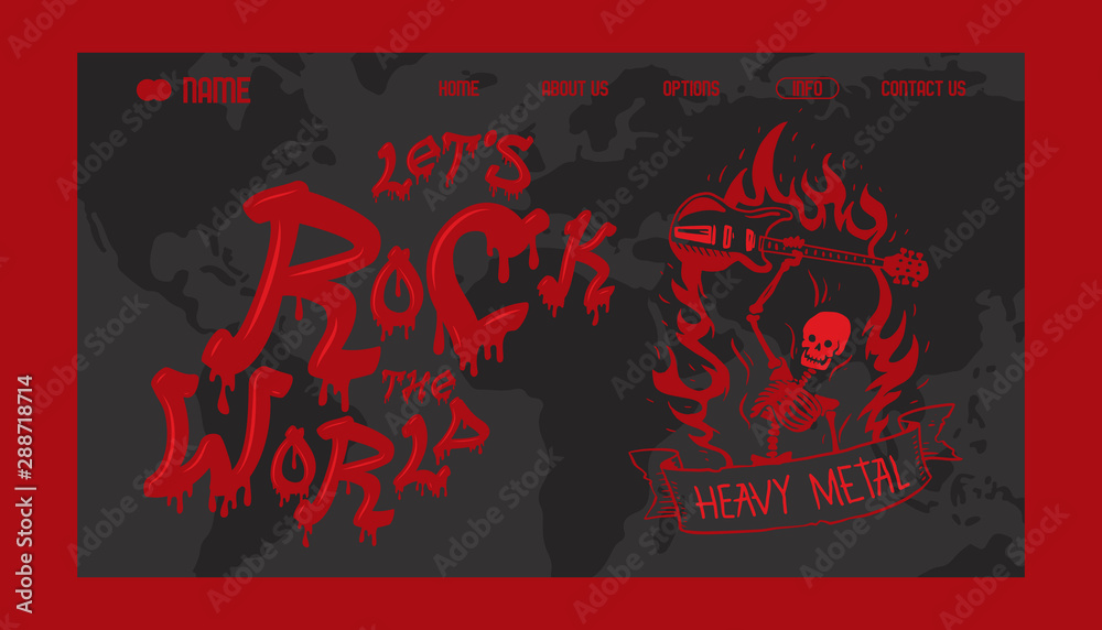 Heavy metal band website design, vector illustration. Hand drawn ...
