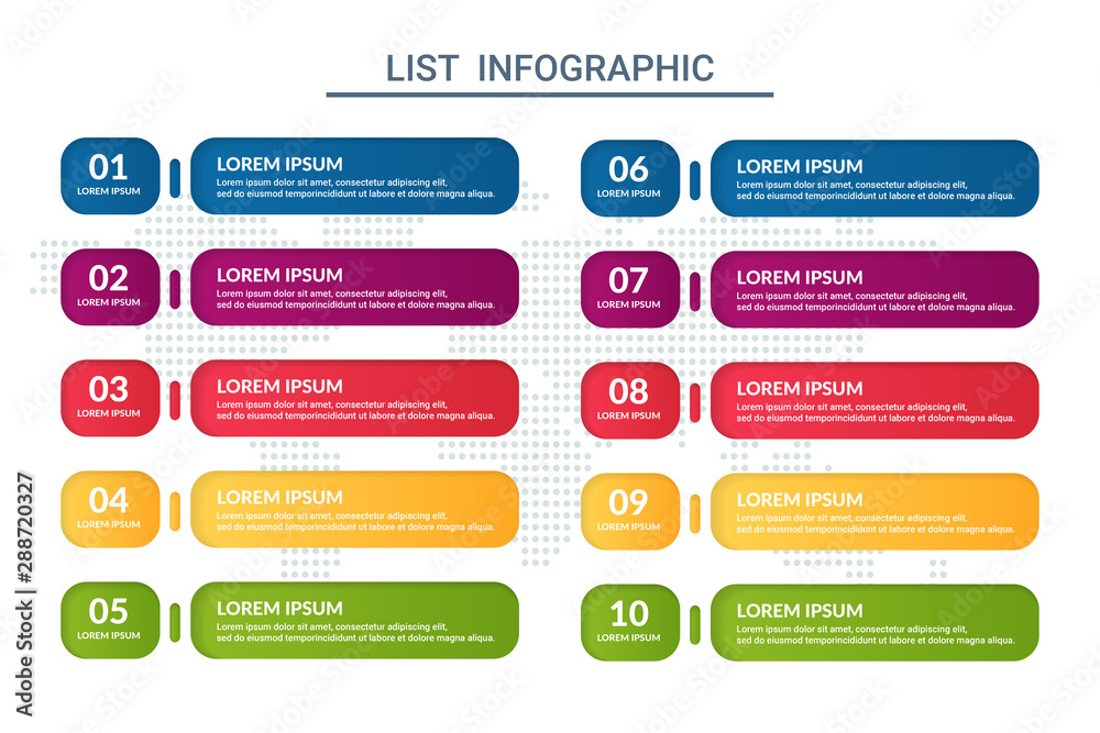 list infographic design with world map background. business infographic ...