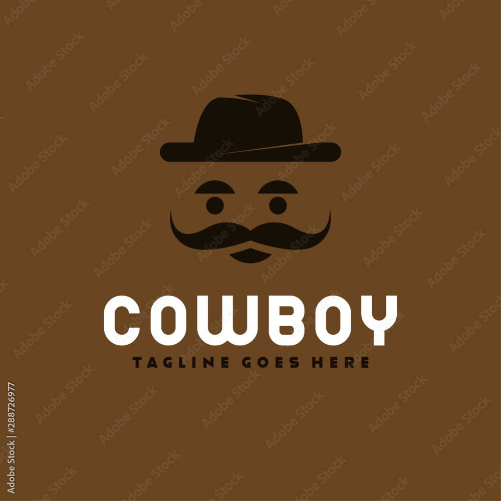 Cowboy Logo Vector Design Template. Silhouette Icon. Monochrome Symbol ...