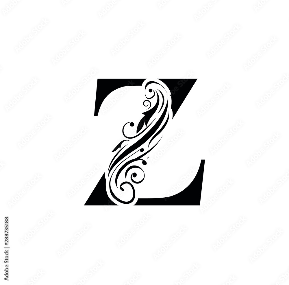 letter Z. Black flower alphabet. Beautiful capital letters. Stock ...