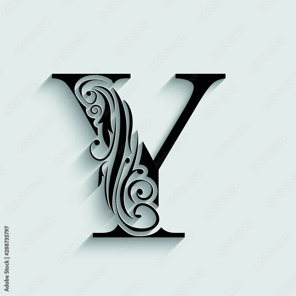 letter Y. Black flower alphabet. Beautiful capital letters. Stock ...
