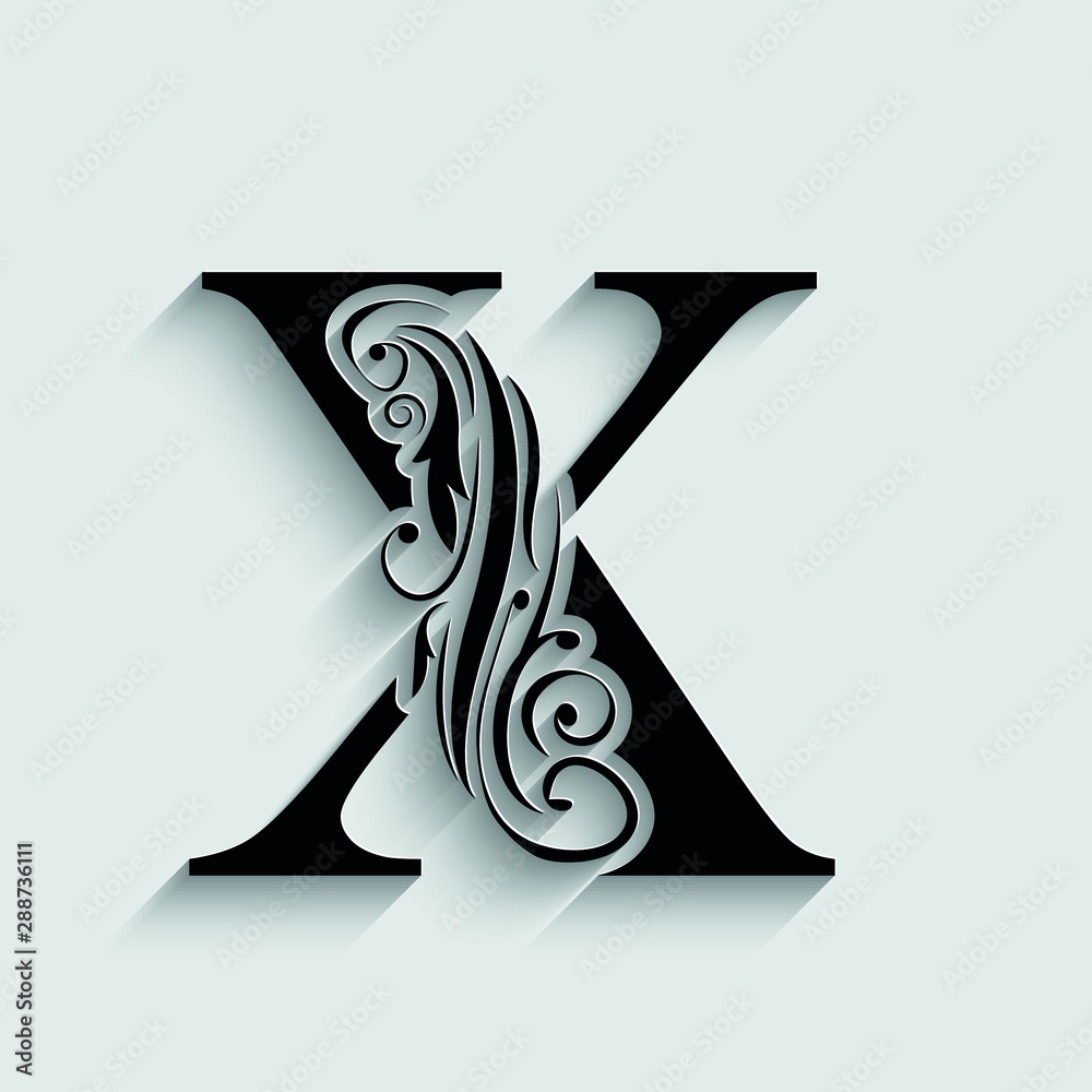 letter X. Black flower alphabet. Beautiful capital letters. Stock ...