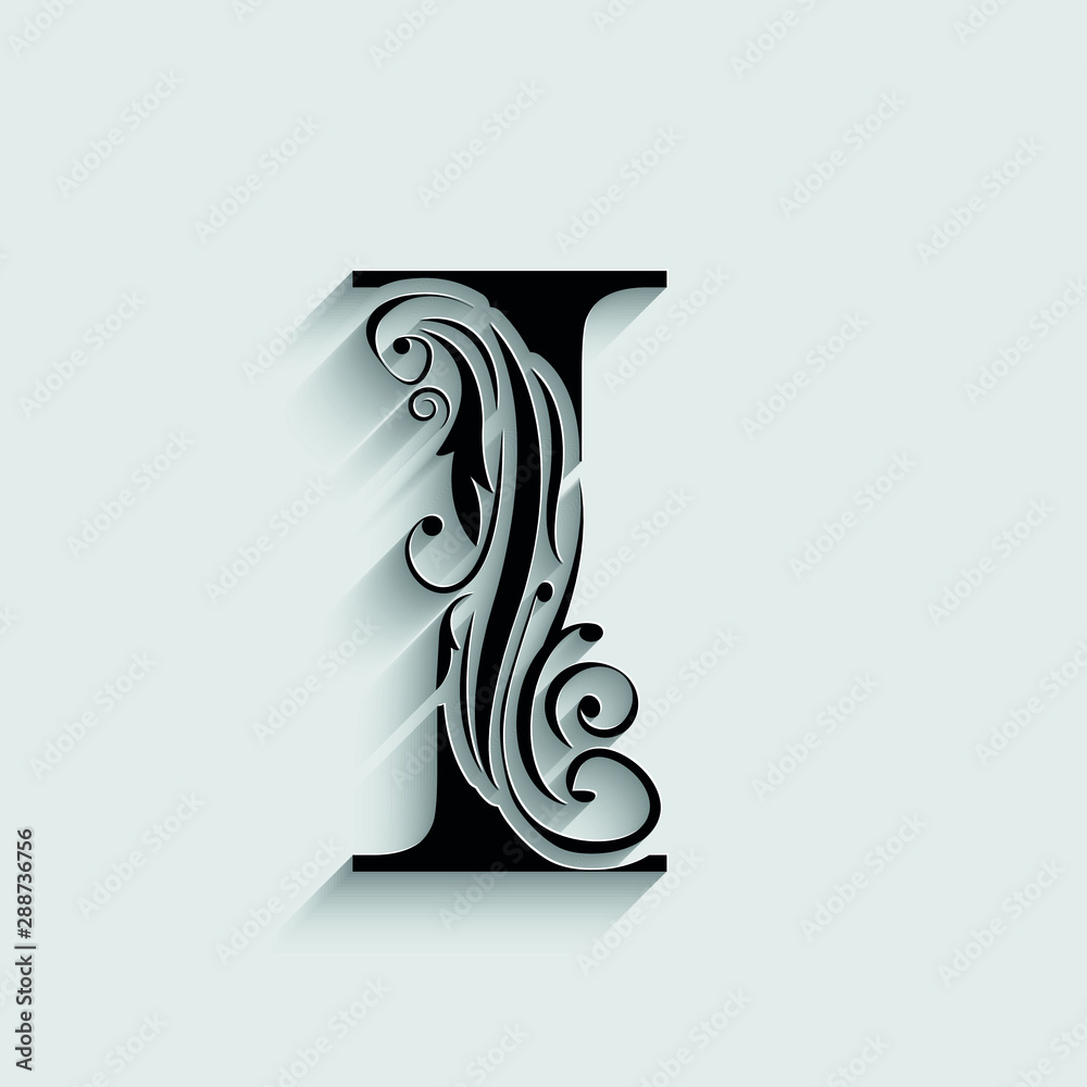 letter I. Black flower alphabet. Beautiful capital letters. Stock ...