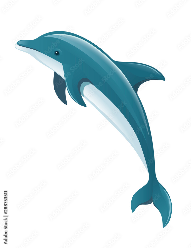 Blue dolphin cartoon sea animal design flat vector illustration ...