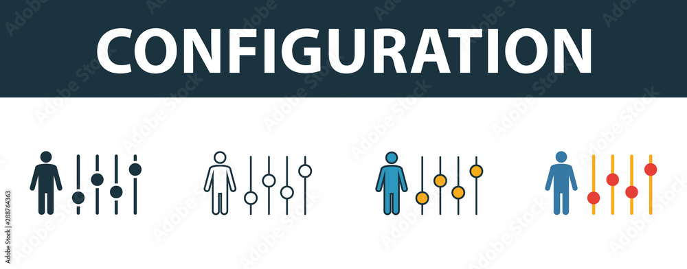 Configuration icon set. Four elements in diferent styles from project ...