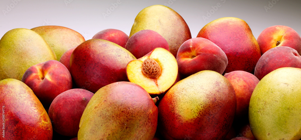 Mango & Peach Group - cut and whole Stock Photo | Adobe Stock